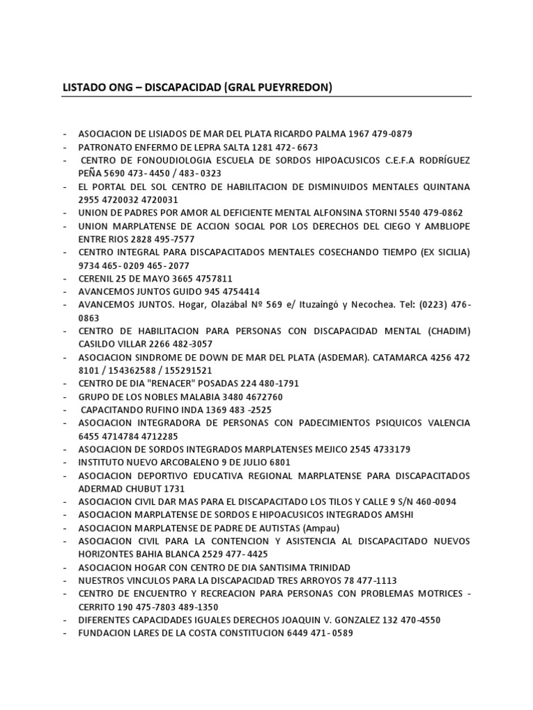 Listado Ong (Discapacidad) | PDF | Argentina | Buenos Aires