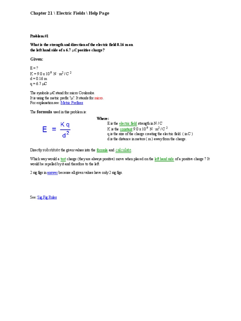 Chapter 21 / Electric Fields / Help Page: Metric Prefixes | PDF ...