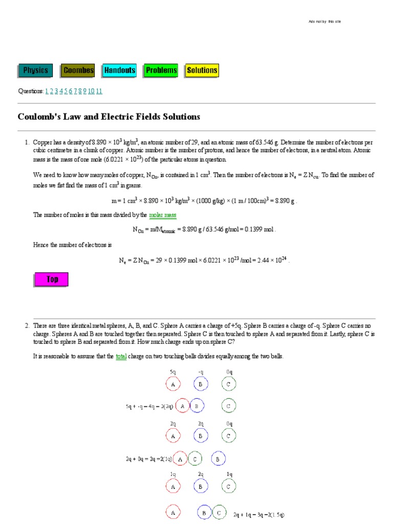 PHYS 1220 Coulomb's Law and Electric Fields Solutions | PDF | Electric ...