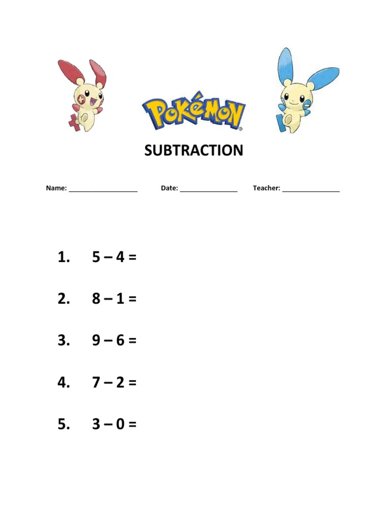 Pokemon Subtraction | PDF