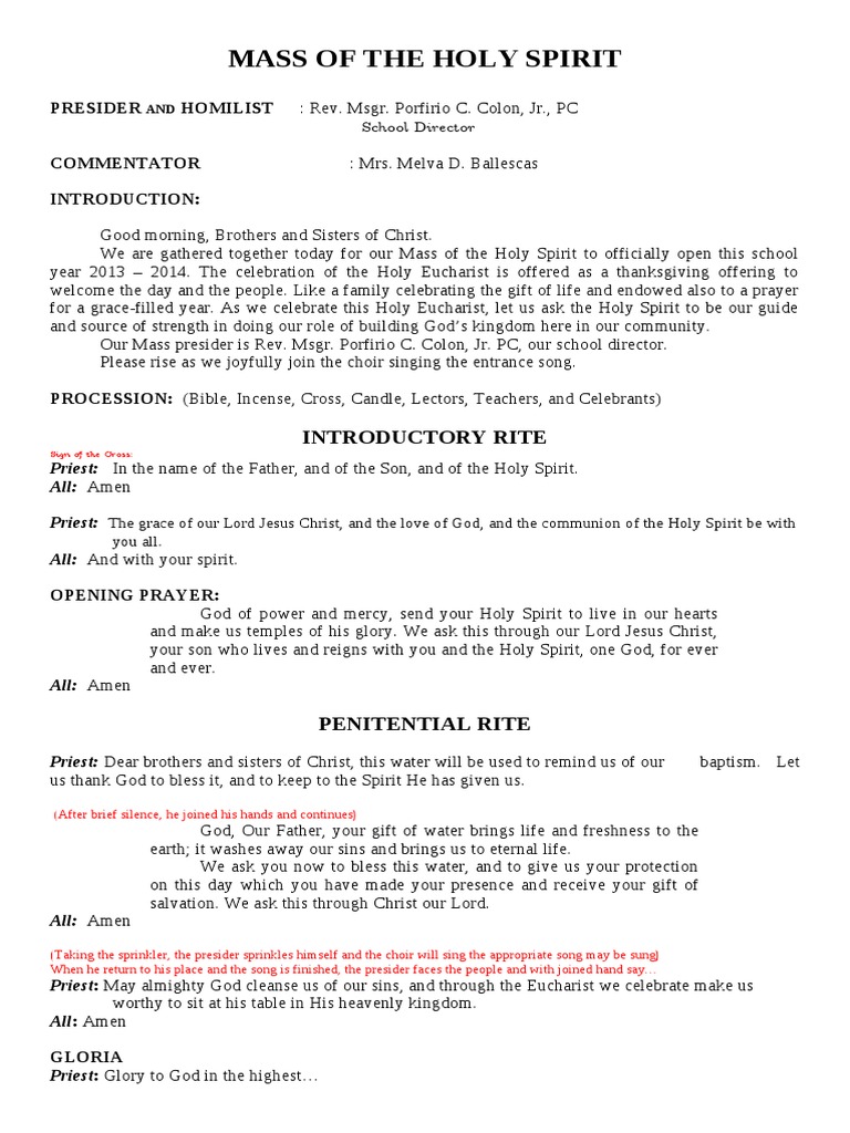 School Year Opening Mass | PDF | Mass (Liturgy) | Religious Behaviour ...
