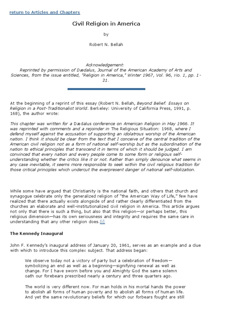 Bellah American Civil Religion | PDF | Separation Of Church And State ...