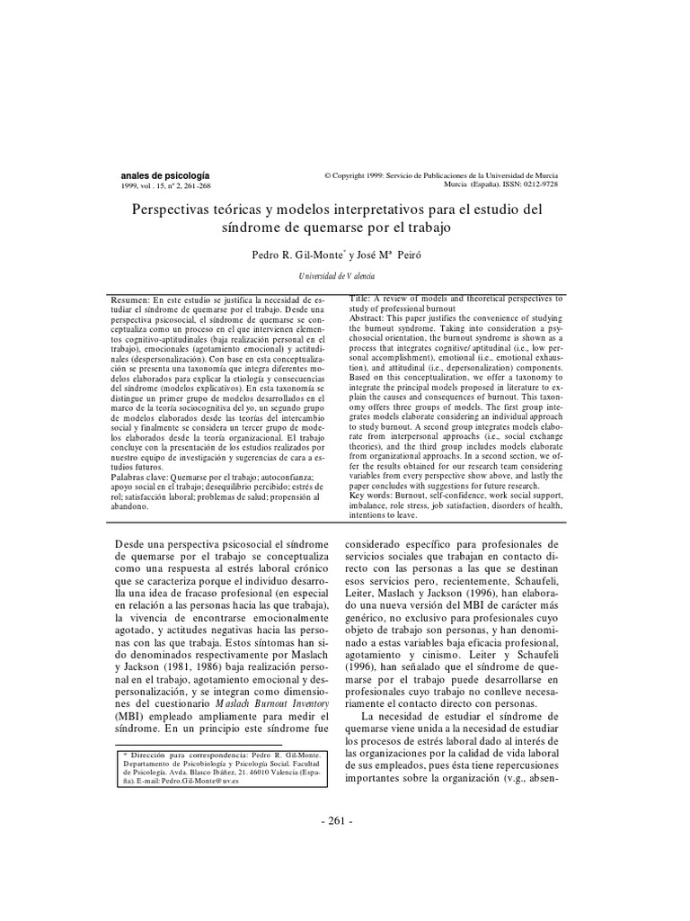 Gil Monte y Peiró | PDF | Burnout ocupacional | Las emociones