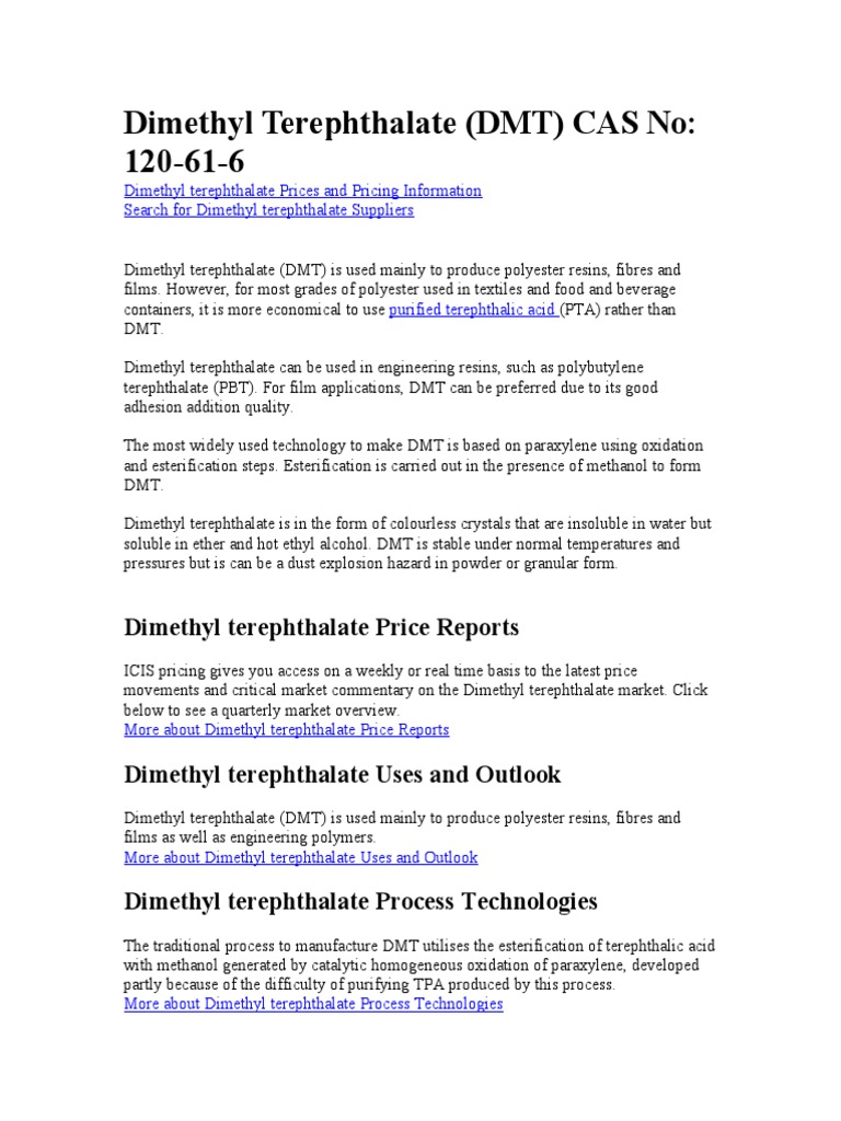 Dimethyl Terephthalate | Download Free PDF | Polyester | Polymer Chemistry