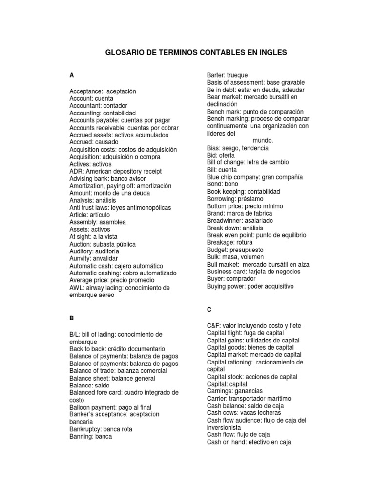 Glosario de Terminos Contables | PDF | Compartir (Finanzas) | Bolsa