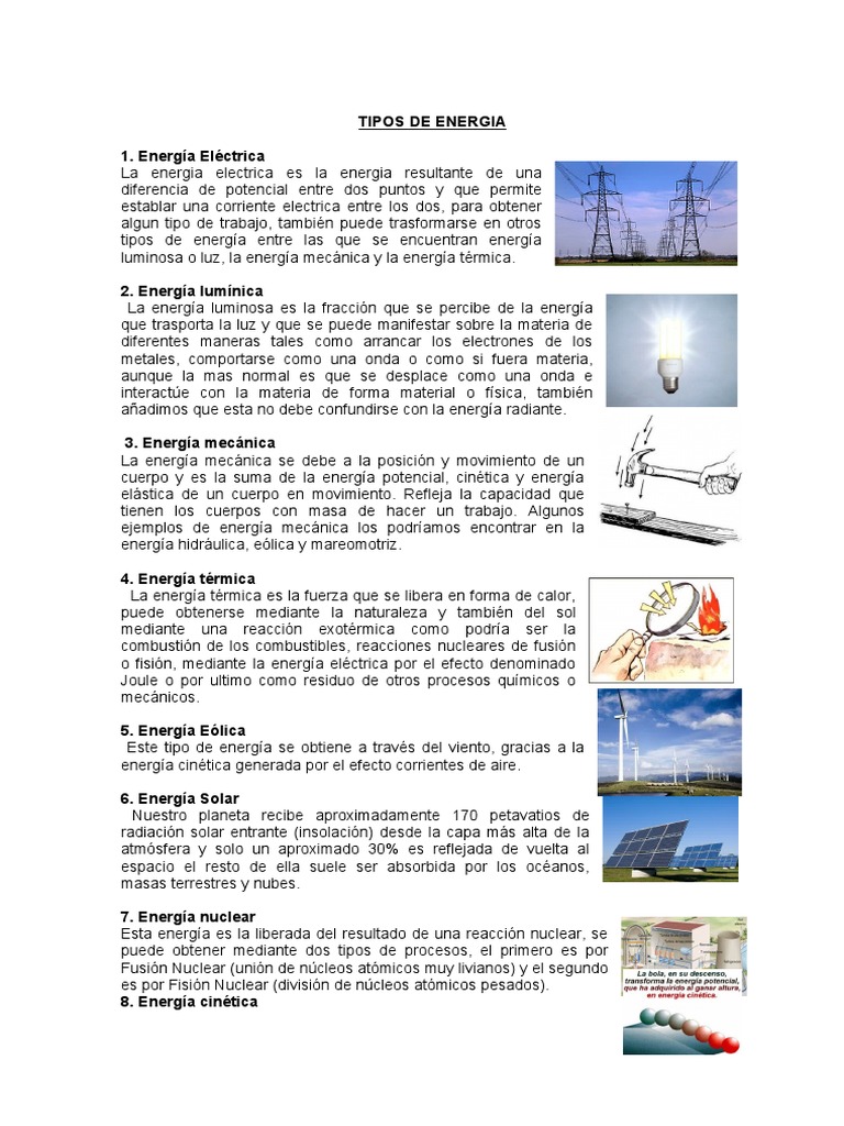 Tipos de Energia | Descargar gratis PDF | La energía nuclear | Electricidad