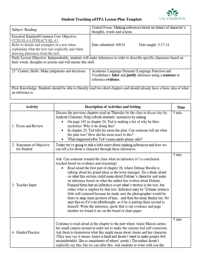 edTPA Lesson Plan: Making Inferences | PDF | Inference | Educational ...