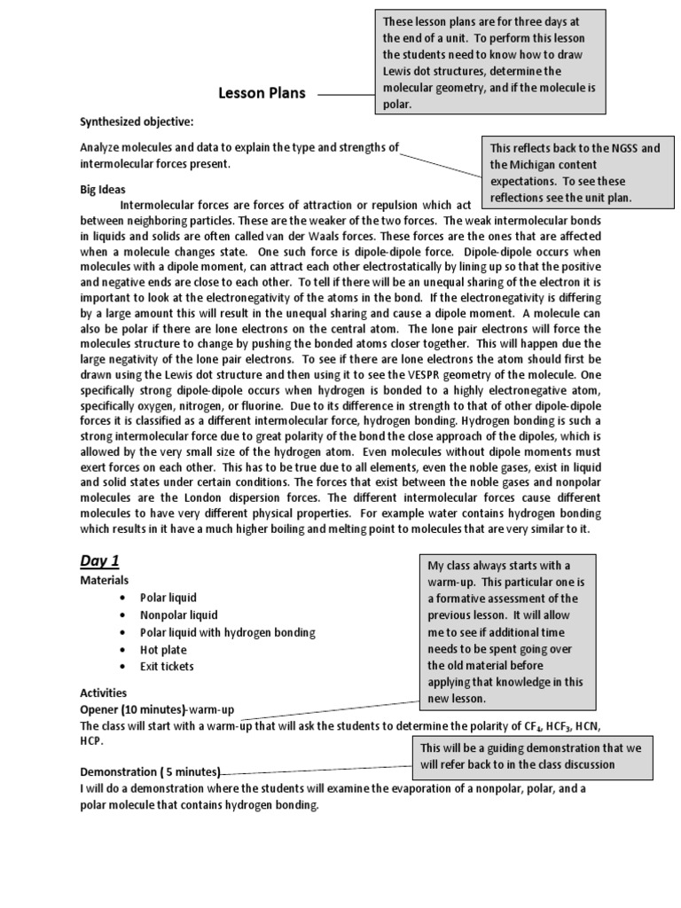 Lesson Plan | PDF | Intermolecular Force | Chemical Polarity