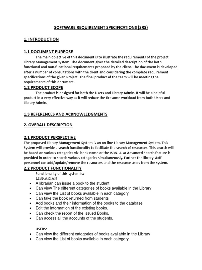 SRS For Library Management System | PDF | Microsoft Windows | Libraries