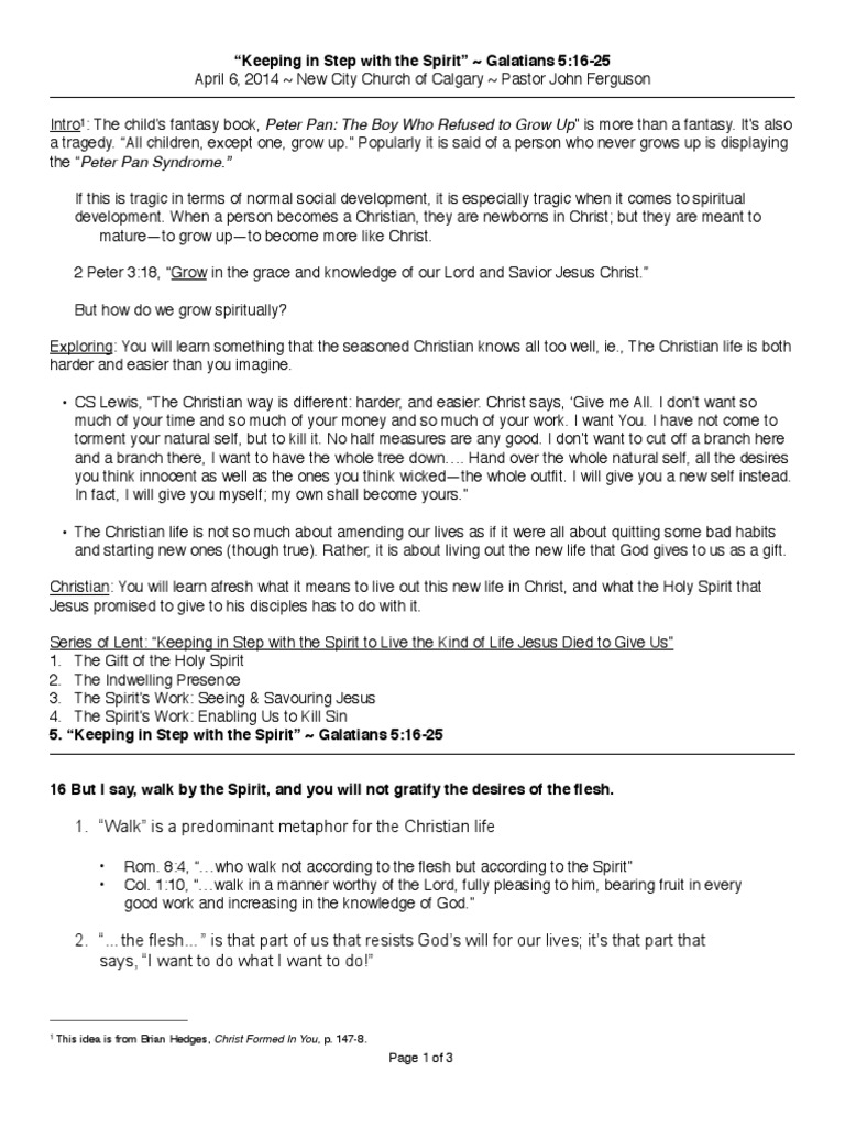 Sermon Notes: "Keeping in Step With the Spirit" (Galatians 5:16-25 ...