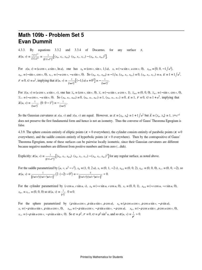Math 109b - Problem Set 5 Evan Dummit: - F - F 1 Ie G-F M 2 | PDF ...