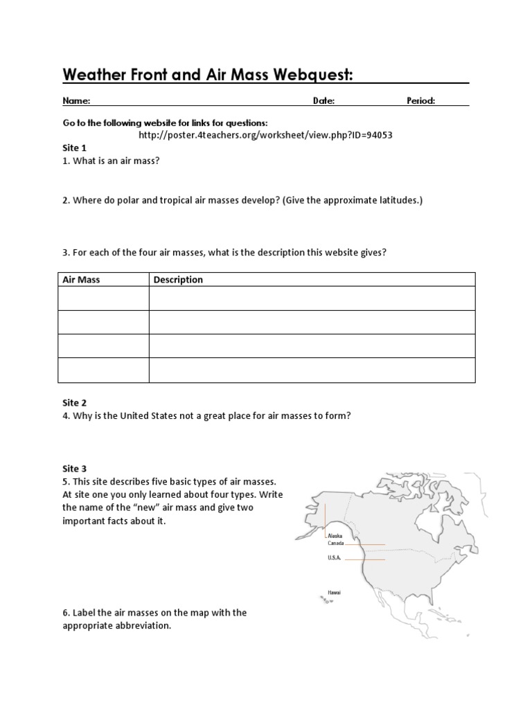 Weather Front and Air Mass Webquest | PDF