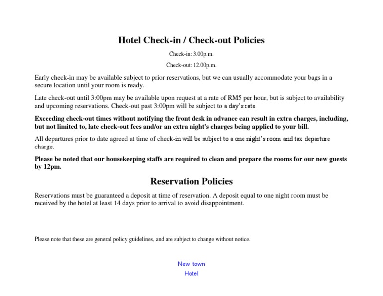 Key Check-In, Check-Out, and Reservation Policies for Guests at the New ...