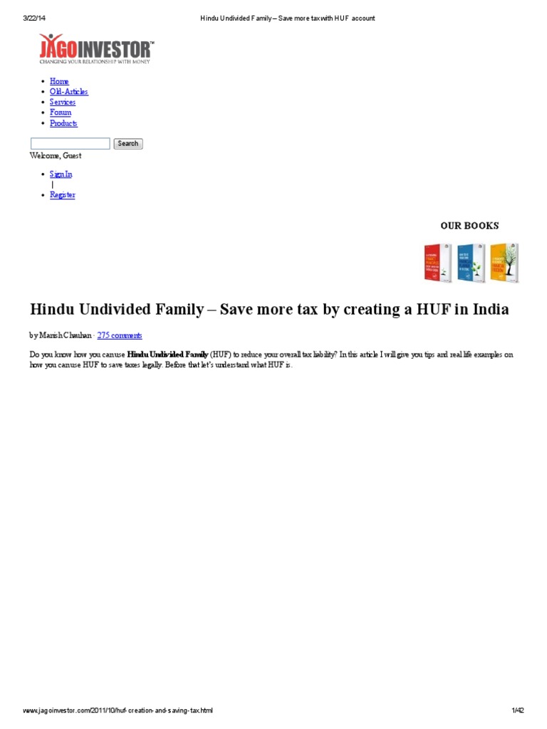 Hindu Undivided Family - Save More Tax With HUF Account | PDF | Taxes ...