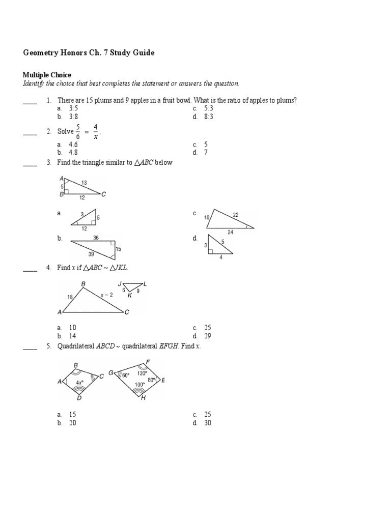 Geometry Honors Chapter 7 Study Guide | PDF | Sports & Recreation ...