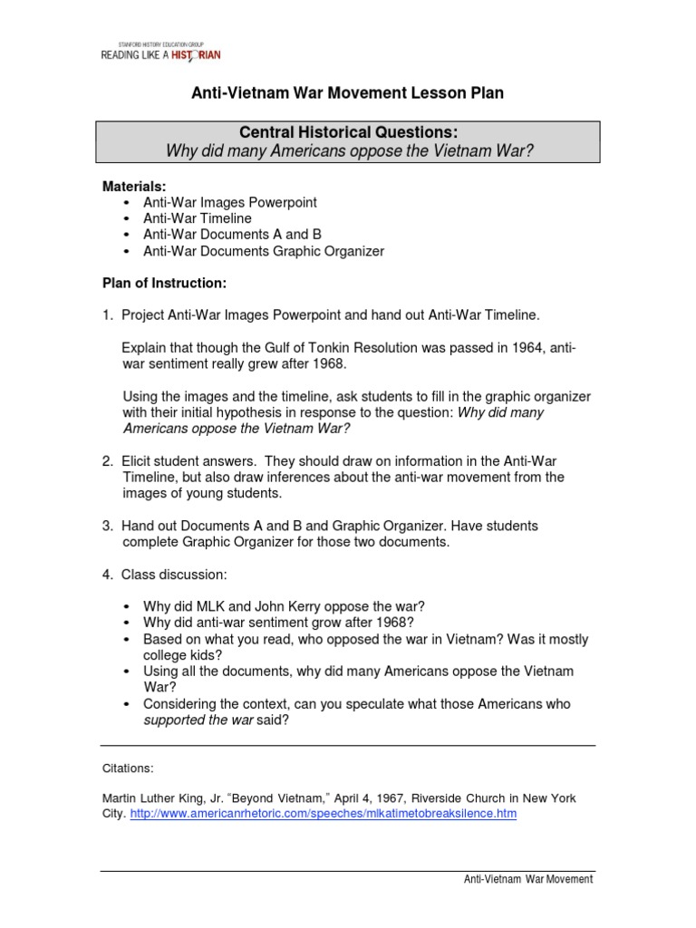 Anti-Vietnam War Movement Lesson Plan | PDF