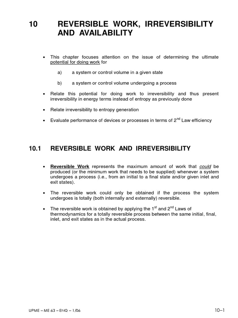 10.1 Reversible Work and Irreversibility | PDF | Entropy | Heat
