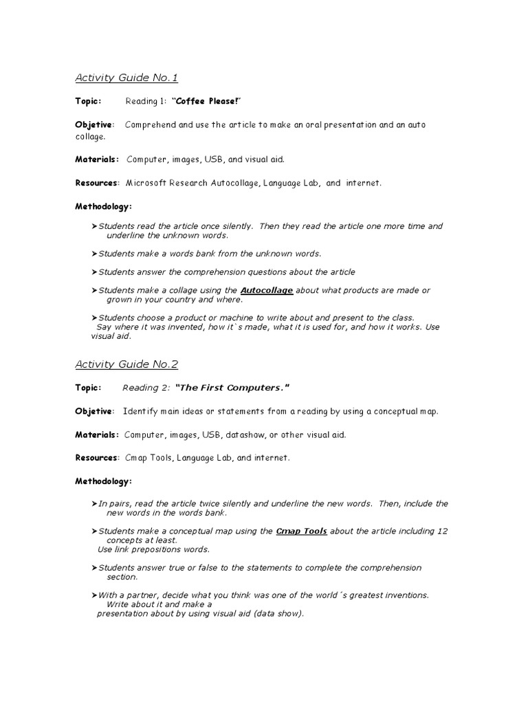 Reading Activity Guides for Students | PDF