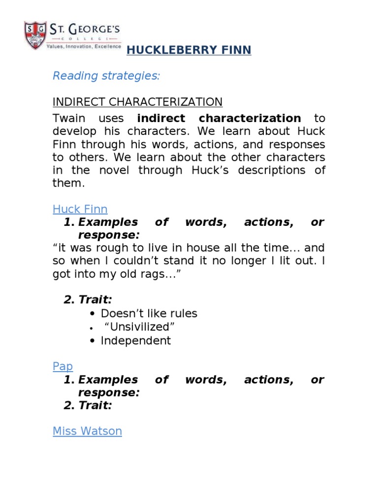 Huckleberry FINN - Indirect Characterization | PDF