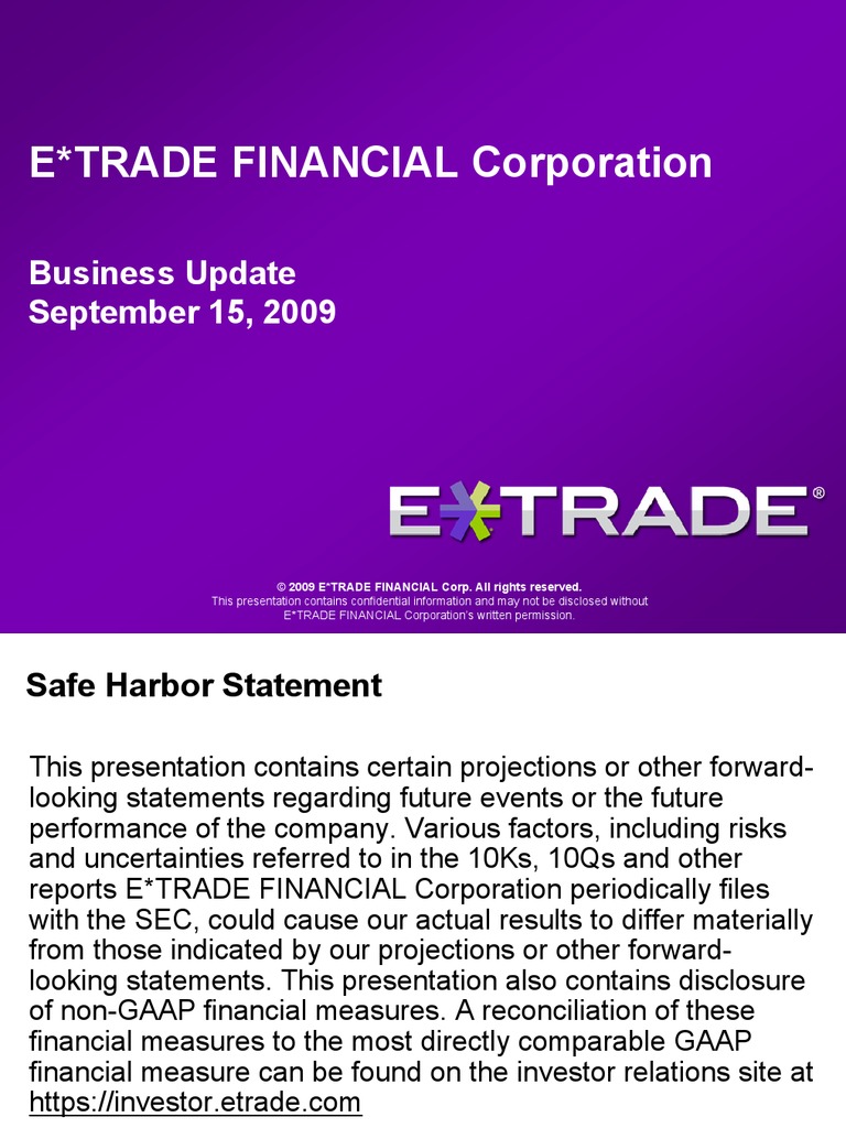 E TRADE FINANCIAL Corporation: Business Update September 15, 2009 | PDF ...