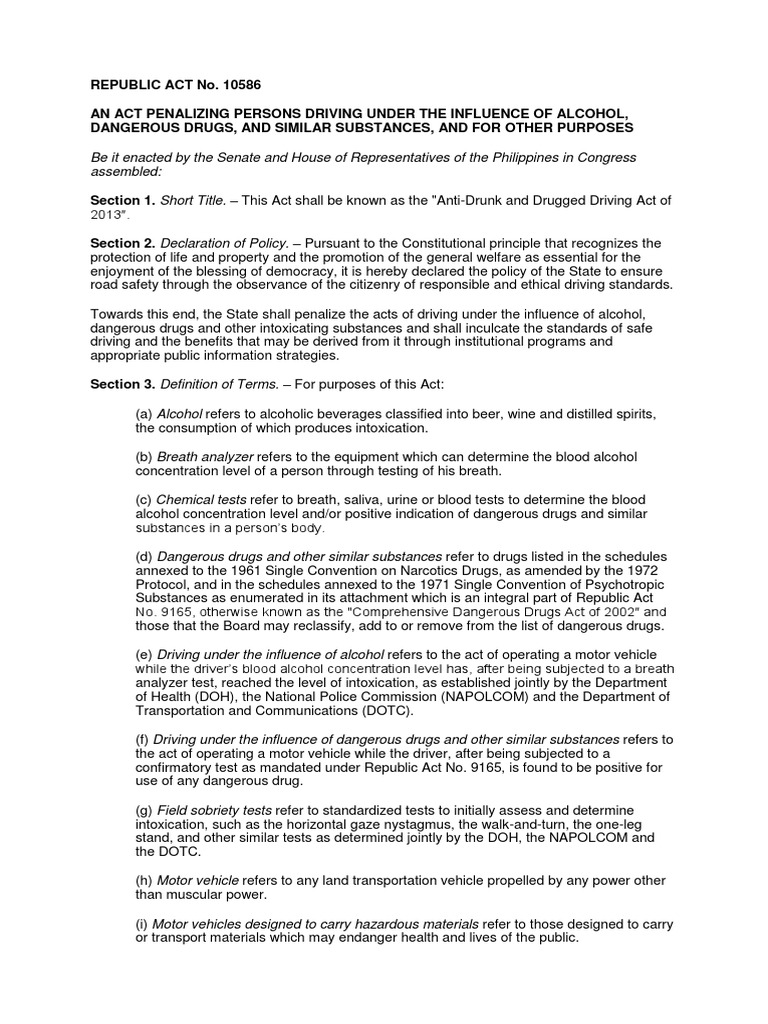Republic Act No 10586 | PDF | Drunk Driving In The United States ...