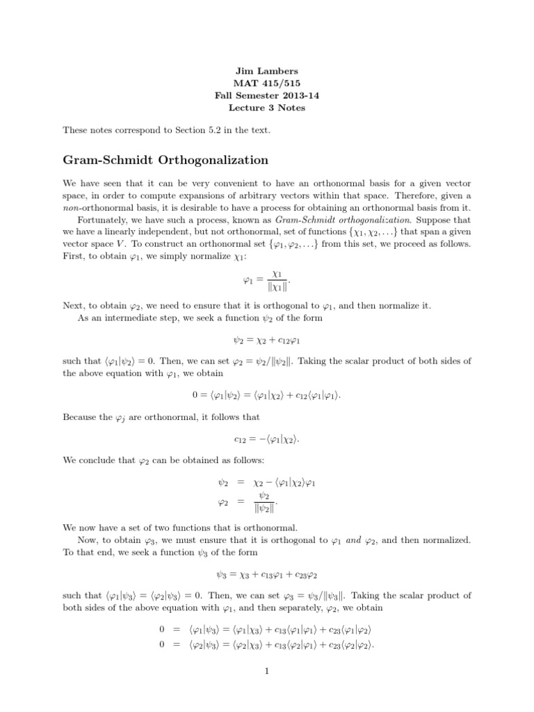 Gram Schmidt Orthogonalization | PDF | Basis (Linear Algebra ...