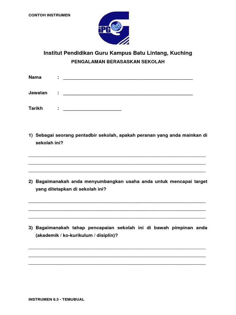 Instrumen - Temu Bual Pentadbir Sekolah | PDF