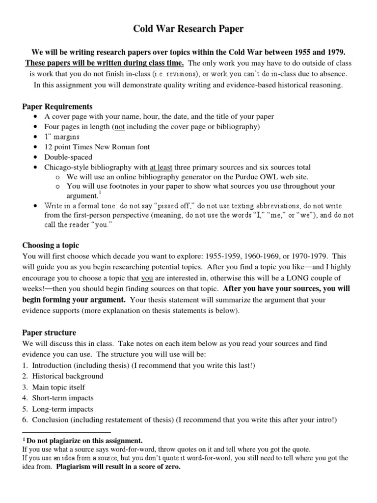 Cold War Research Paper Assignment | PDF | Thesis | Bibliography