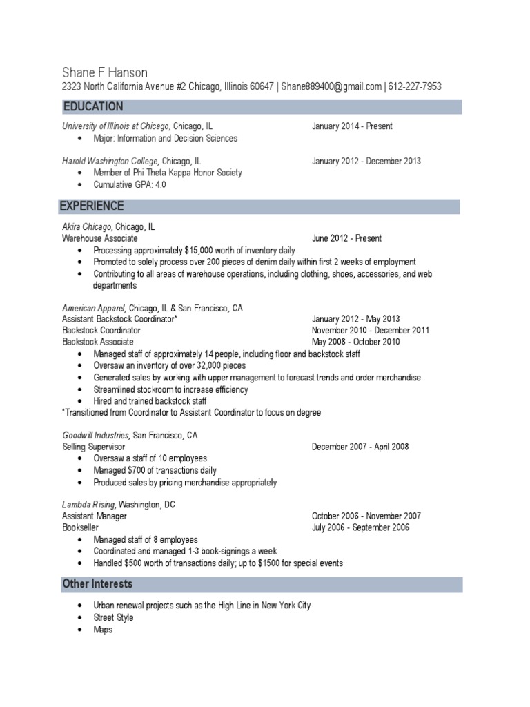 Shane F Hanson's Professional Resume | PDF