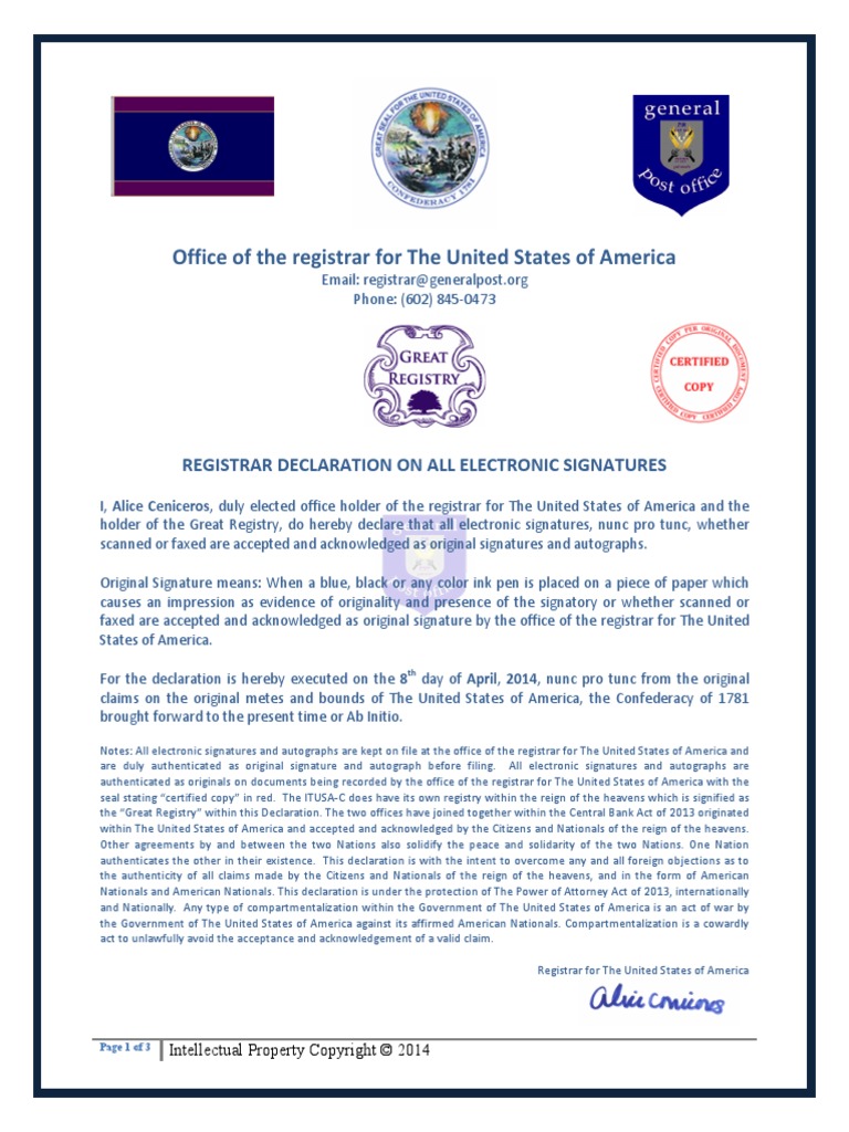 Registrar Declaration On All Electronic Signatures | PDF | Signature ...