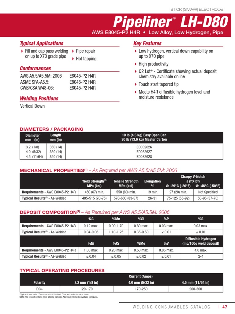 Pipeliner LH80 Electrode | PDF | Implied Warranty | Welding