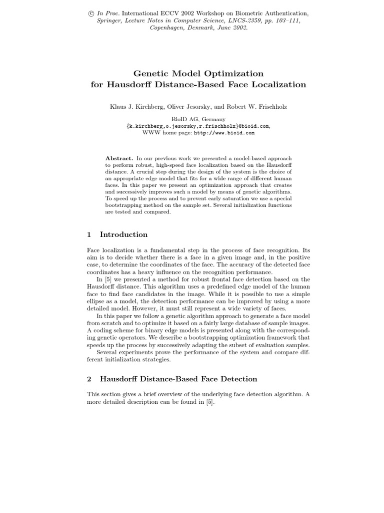 Genetic Model Optimization For Hausdorff Distance-Based Face Localization | PDF | Genetic ...