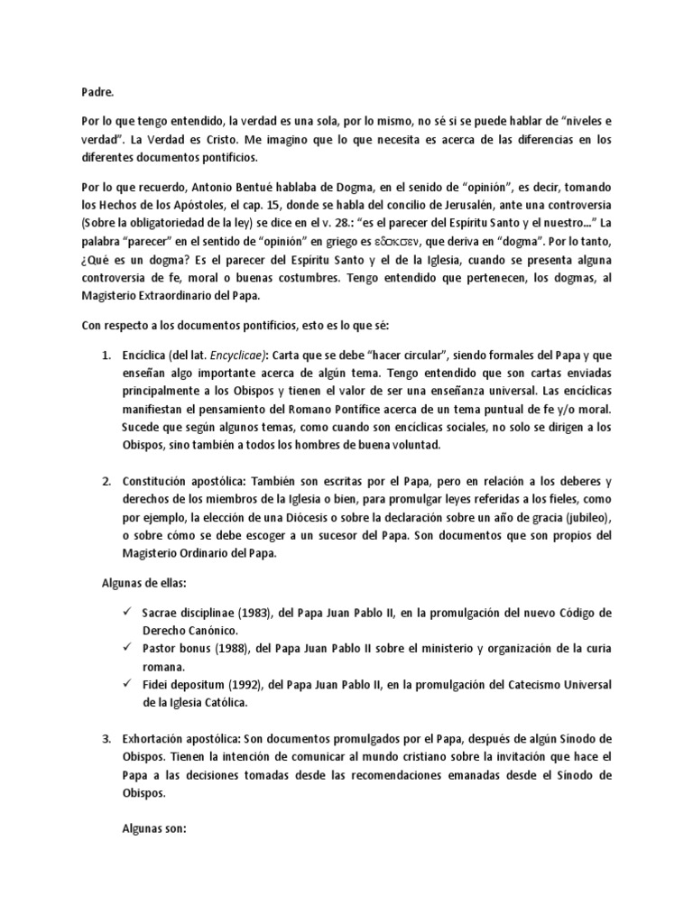 Clasificacion Documentos Pontificios | PDF | Dogma | Papa