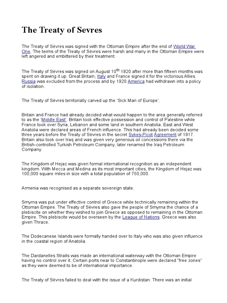 The Treaty of Sevres | PDF | Ottoman Empire | Global Politics