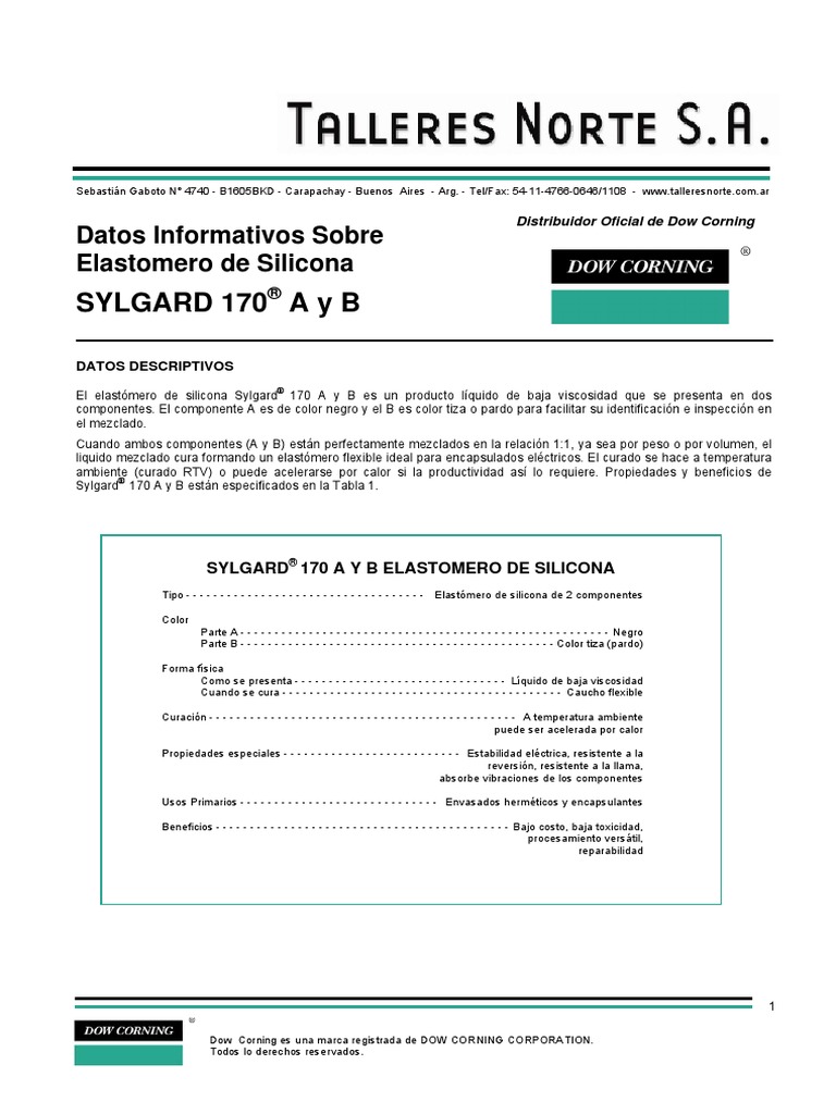 Silicona Sylgard 170 Elastomero de Silicona | PDF | Silicona | Solvente