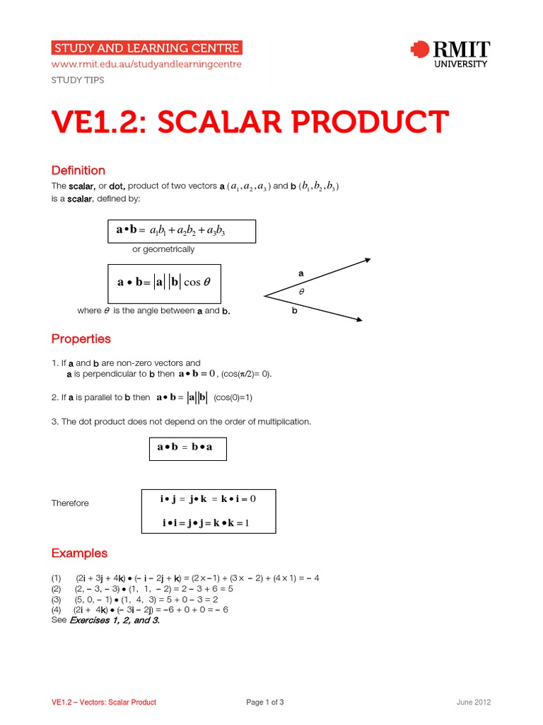 Ve1 2 Vectors Scalar Product Pdf Trigonometric Functions Euclidean Vector