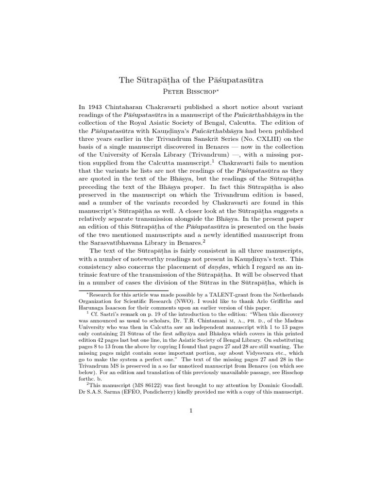 The Sutrapath of The Pashupata Sutras Peter Bisschop | PDF | Science ...