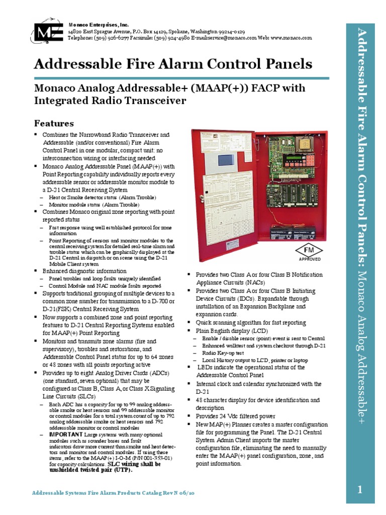 Addressable FACP Monaco - 227 885 MN | PDF | Electricity | Equipment