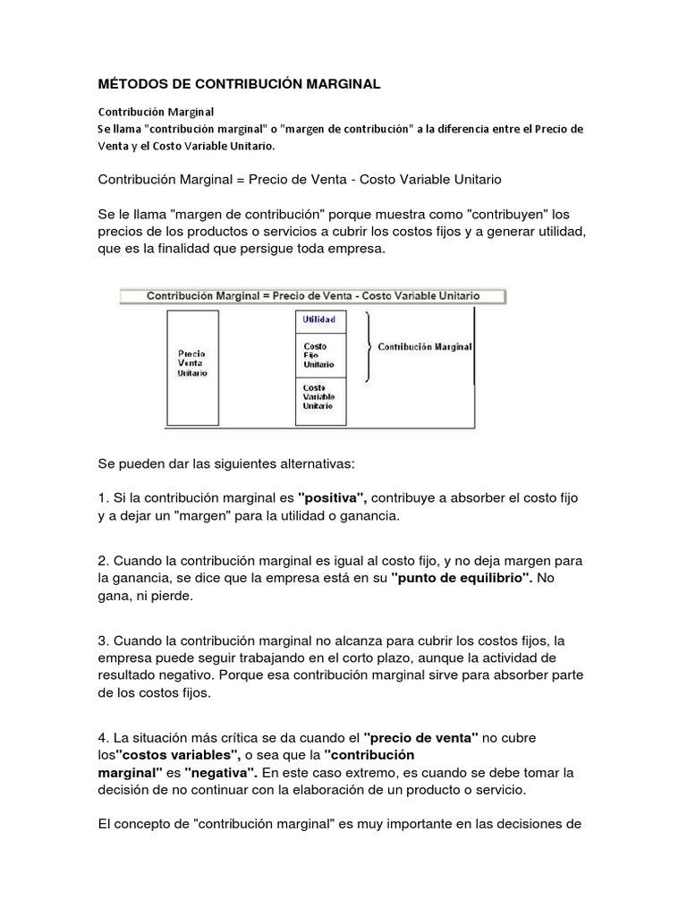 Métodos de Cálculo de Contribución Marginal | PDF | Beneficio (economía ...