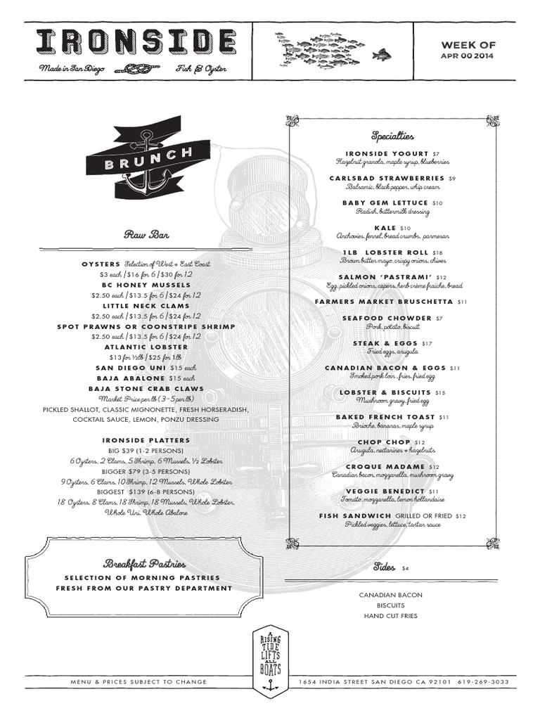 Ironside Fish & Oyster Menu Overview | PDF | Rose | Salad