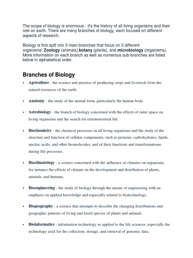Branches of Biology | Organisms | Earth & Life Sciences | Free 30-day Trial | Scribd