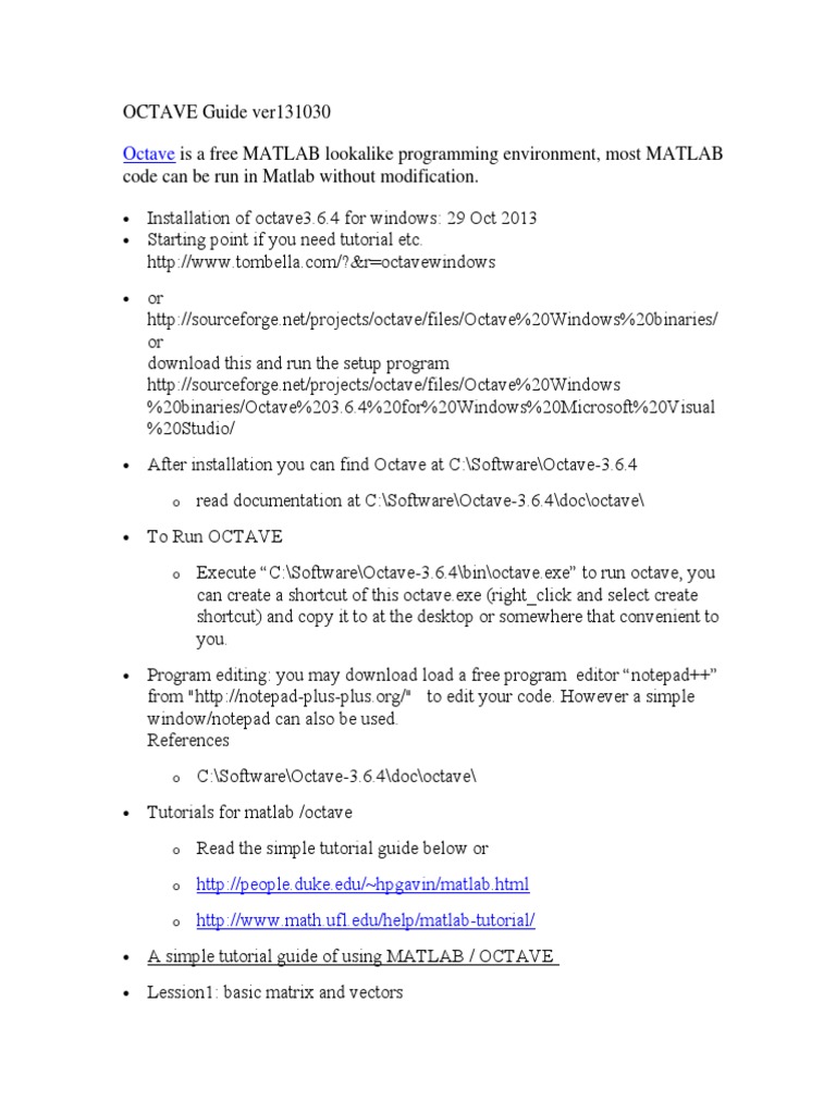 Octave Guide Pdf Computer Programming Mathematical Objects