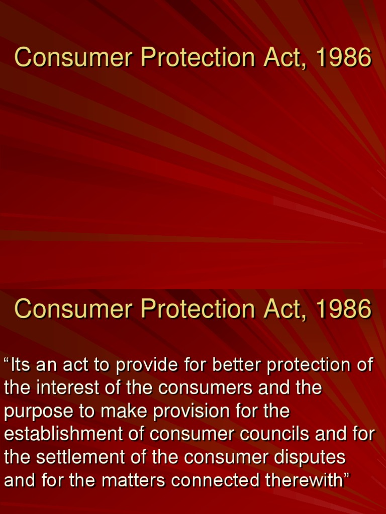 Overview of Consumer Protection Act 1986 | PDF | Finance & Money ...