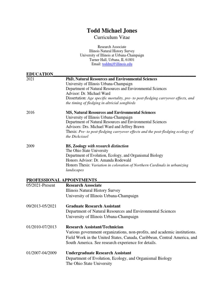 Todd Michael Jones CV: Ornithology Expert | PDF | Ornithology | Birds