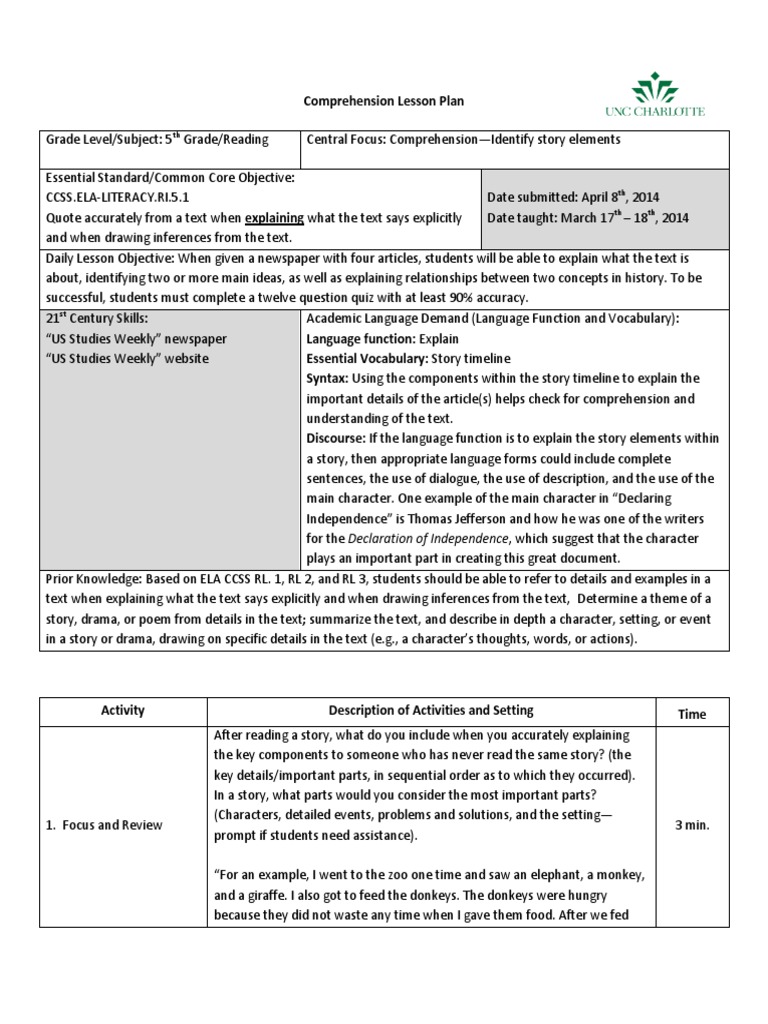 Comprehension Lesson Plan | PDF | Reading Comprehension | Lesson Plan
