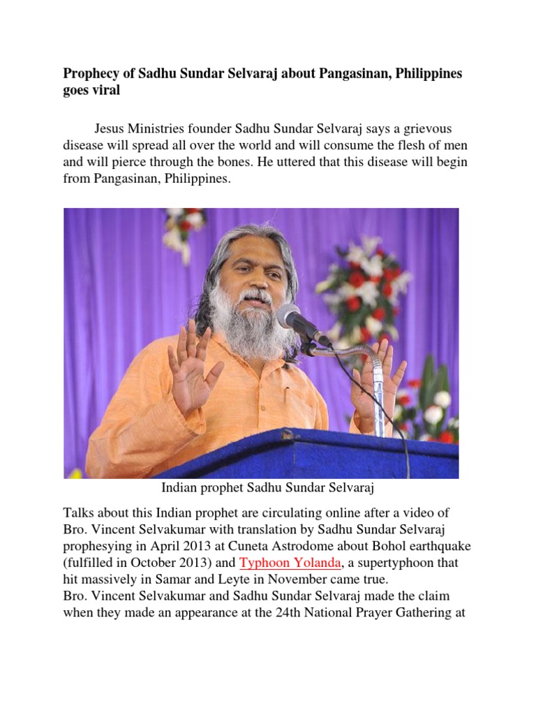Prophecy of Sadhu Sundar Selvaraj About Pangasinan | PDF | Repentance | Sin