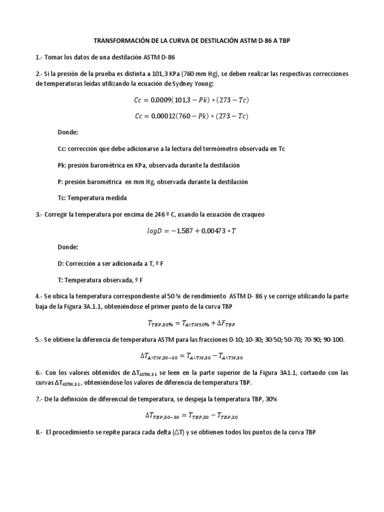 Curva Astm - TBP | PDF | Destilación | Temperatura