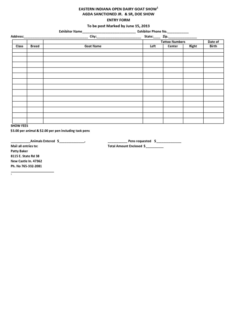 Eastern Indiana Open Show Entry | PDF