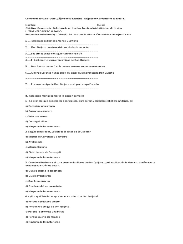 Prueba Del Quijote | PDF | Don Quijote | Novelas españolas