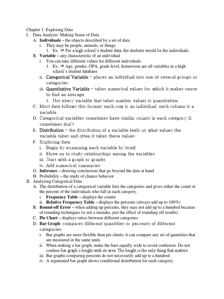 AP Statistics Chapter 1-3 Outlines | PDF | Errors And Residuals ...